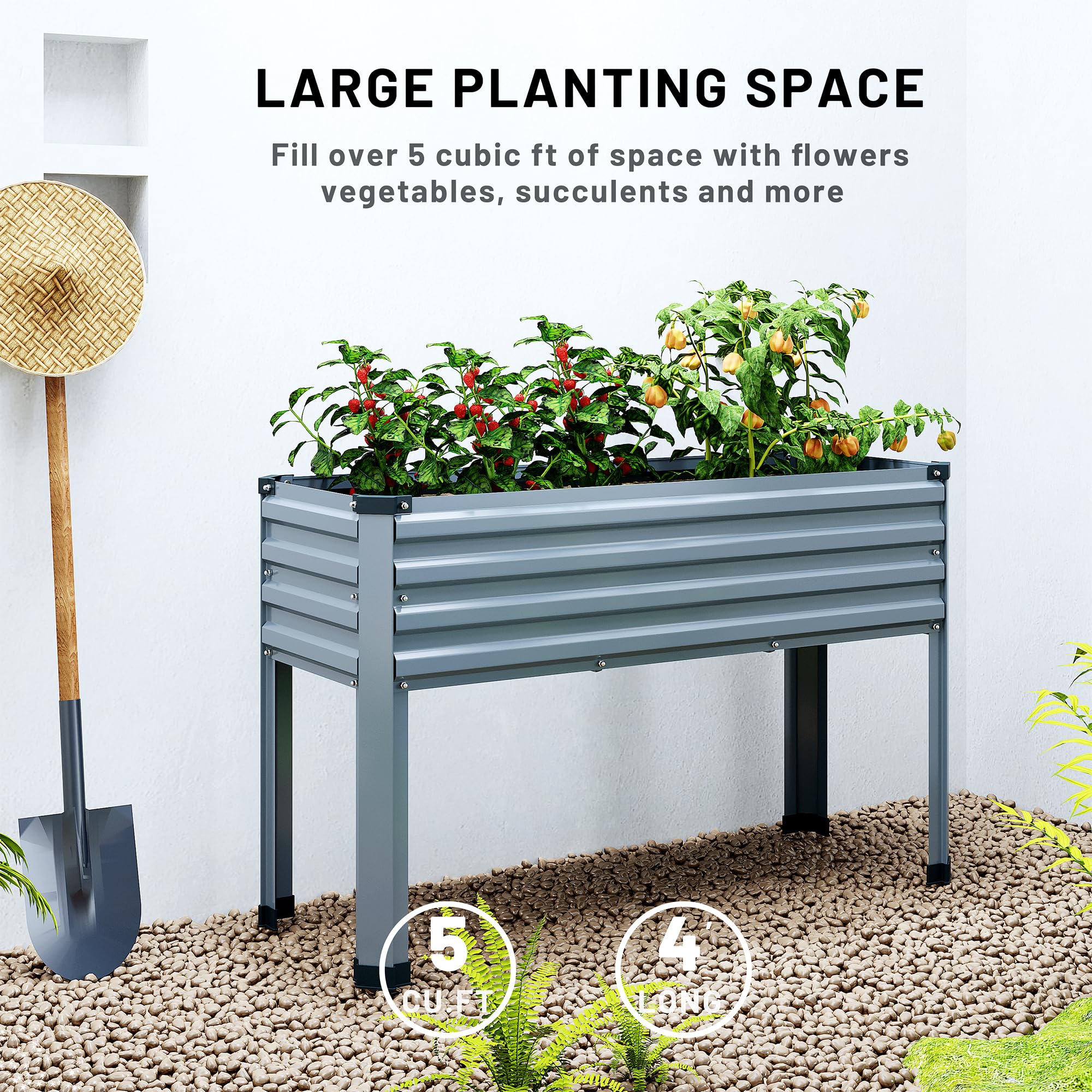 MGNO Galvanized Raised Garden Bed Outdoor with Legs,48×18×32in Metal Elevated Raised Planter Box for Backyard, Patio, Balcony, 300lb Capacity,Silver…
