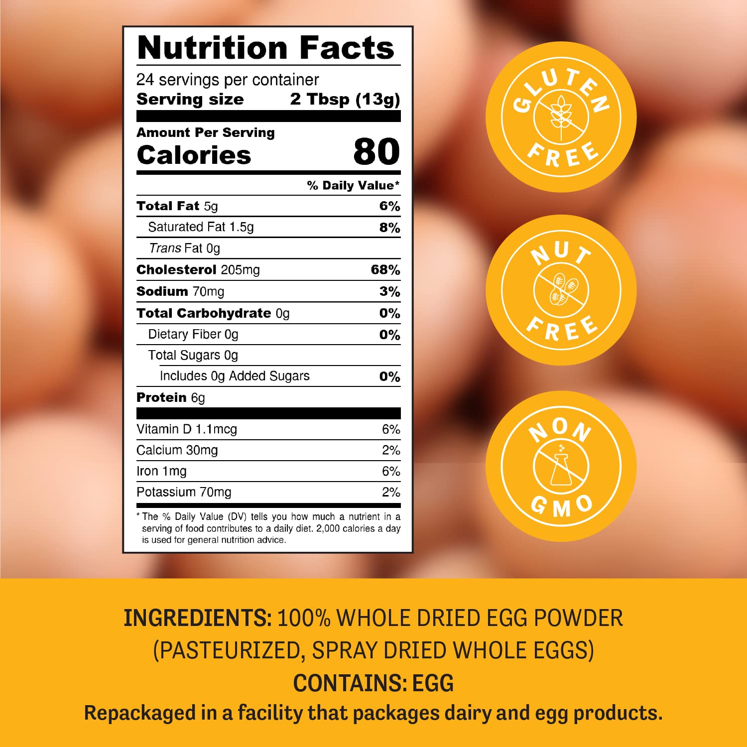 Judee’s Dried Whole Egg Powder - 11 oz - Baking Supplies - Delicious and 100% Gluten-Free - Dehydrated Eggs Powder for Breakfast, Baking, and Camping Meals - Simplifies Outdoor Cooking Preparation