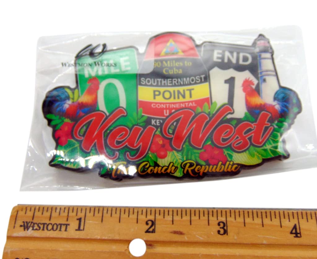 Key West Florida Magnet Conch Republic Souvenir Vacation Memory Fridge Décor with Southernmost Point and Mile 0, 3 1/2 Inch Long