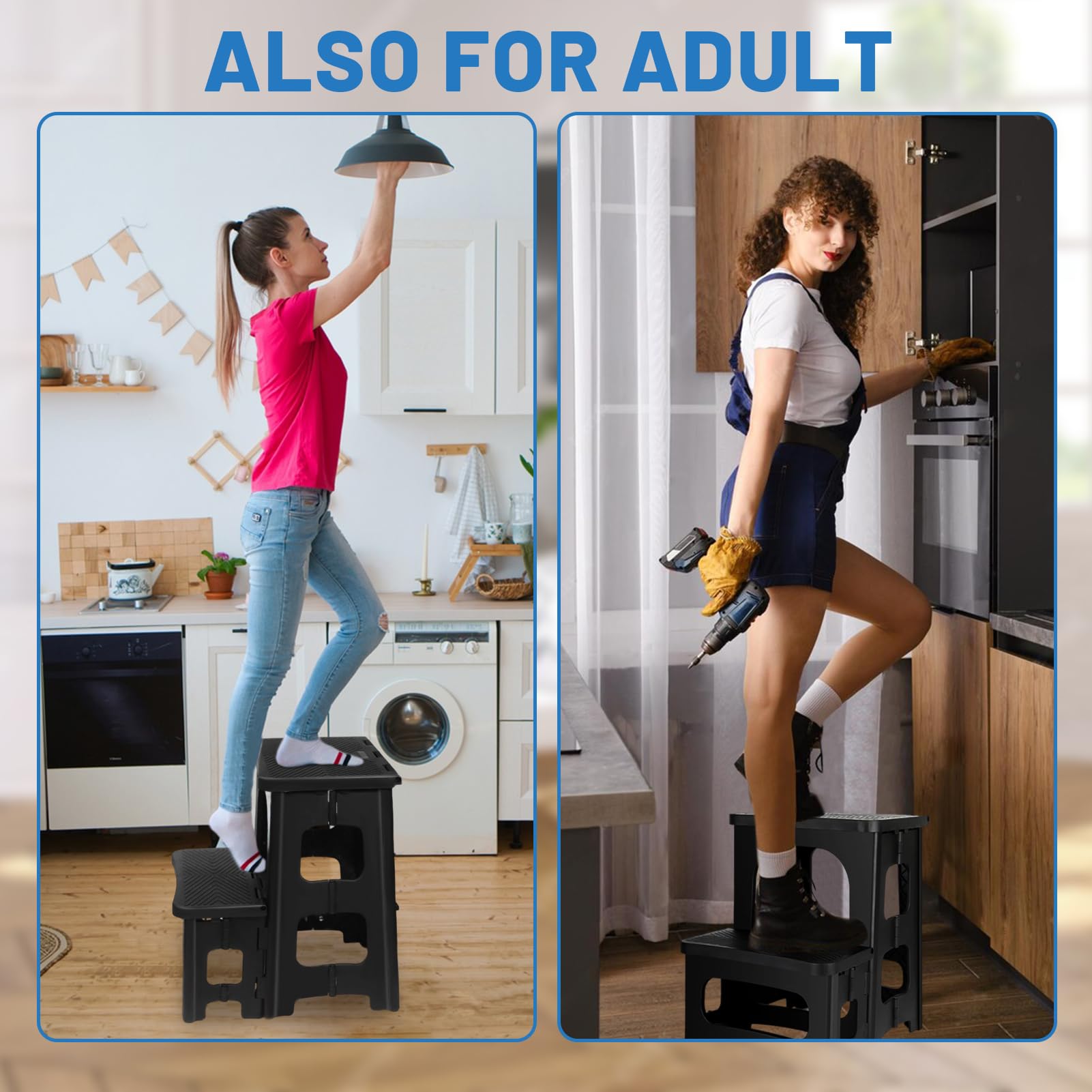 SAILESI Folding 2 Step Stool, Portable Collapsible Step Stool for Adults and Kids, Non-Slip 2 Step Ladder Supports up to 300lbs, Lightweight Foldable Footstool for Home Kitchen Bathroom Toilet Office