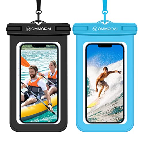 OMMOIRAI Lanyard Waterproof Phone Pouch For Beach, Universal Under Water Proof Case for Iphone 13 12 11 Pro Max Xs Xr X Se 8 7 6 6s Samsung Galaxy S9 S7 J7, Ipx8 Cell Phone Dry Bag (Black&Blue) 2 Pack