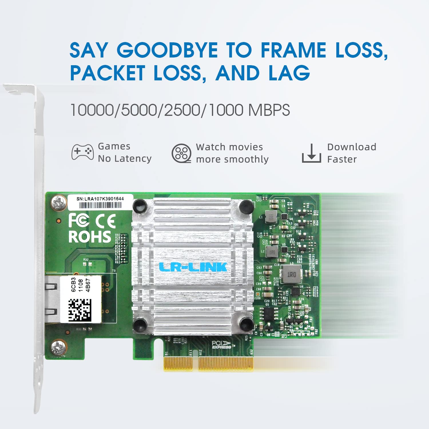 Lr-link 10Gb Network Card, Single-Port RJ45 Ethernet Adapter, with Aquantia Chip, PCI-Express X4 NIC Support Windows multicolor Aquantia AQC107(1xRJ45) A107-1T 0