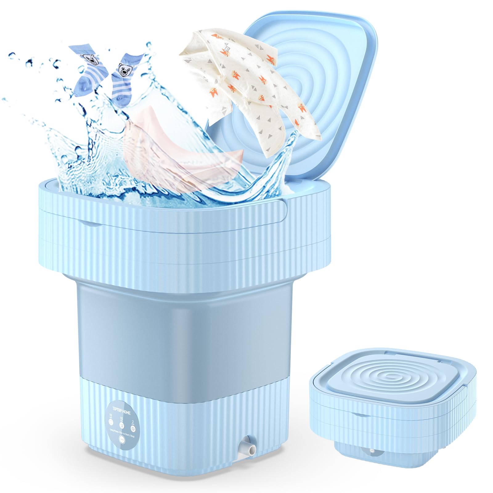 Portable Washing Machine, 10L Mini Washing Machine for Camping, 3 Modes Foldable Mini Washer Deep Cleaning Baby Clothes Underwears Socks Towels for RV Travel Dorm Apartment Laundry