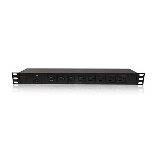 Maruson Basic PDU, 8 5-15R Outlets, 120V / 15A, 5-15P, 19" 1U Horizontal Rackmount Power Distribution Unit, 10 ft Cord, UL Certified & RoHS Compliant, for Server Racks and Networking, PDU-R1508