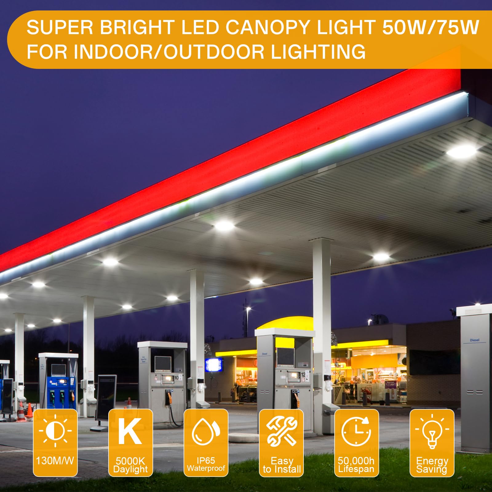 SEMSMOKS LED Canopy Lights Outdoor, Super Bright 75W 9750LM Garage Ceiling Lights, Easy to Install, IP65 Waterproof, 5000K Daylight Canopy Lights 10x10 for Gas Stations Carports and Stairwell (2Pack)
