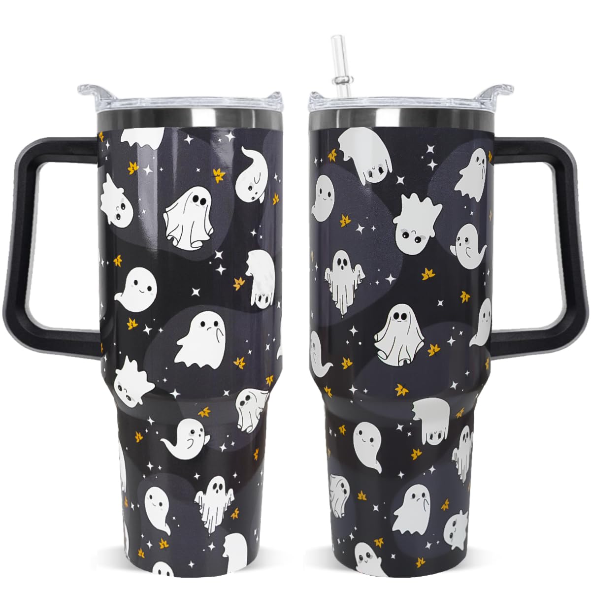 Rcvlauf Halloween Tumbler 40 oz Ghost Tumbler Cute Ghosts Cups Leak Proof Tumbler Insulated Coffee Travel Mug for Halloween Gifts Gothic Witchy Decor