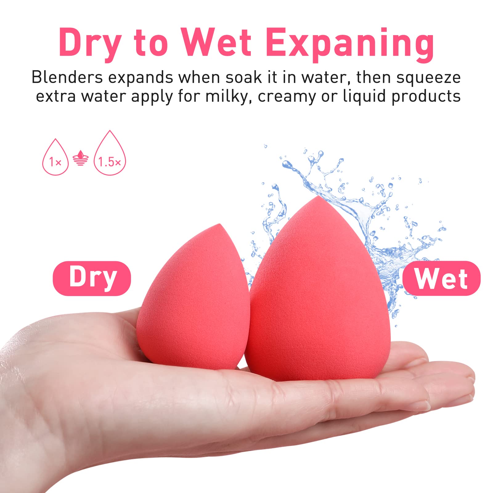 Makeup Sponge Set 5 Pcs Makeup Blenders Latex Free Beauty Sponges Blending for Cream Liquid Foundation Powder Cosmetic with Sponge Holder, Wet & Dry Use.