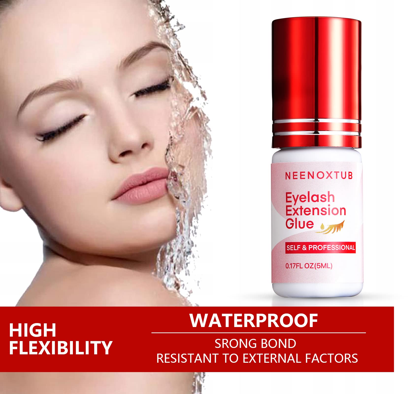 Neenoxtub Sensitive Eyelash Extension Glue, No Fume Lash Glue for Eyelash Extensions, 6-7 Weeks Retention Eyelash Glue for Sensitive Eyes, Extra Strong Professional & Individual Lash Glue. 5 ml