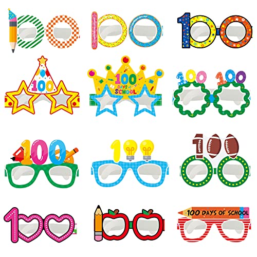 RFM4S 100th Day of School Glasses 36 PCS 100 Days of School Paper Glasses for Kids Colorful 100 Days of School Decorations Photo Booth Props 100 Days of School Celebration Party Favors