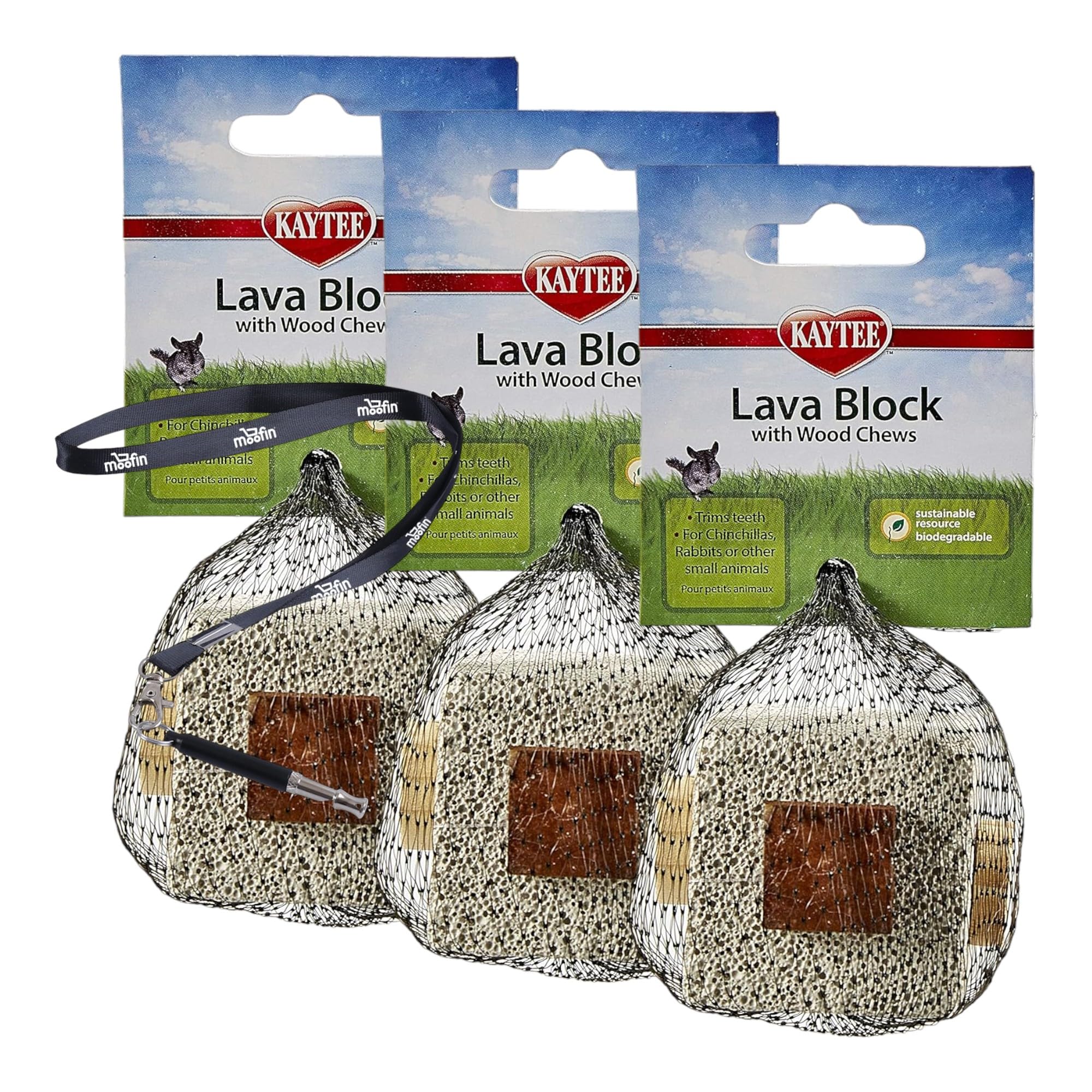 moofin Bundle of Pet Training Stainless Steel clicker WHI, and Lava Block Chew Toy,2.5 Inches x 2.5 Inches x 5 Inches, Pack of 3, Brown