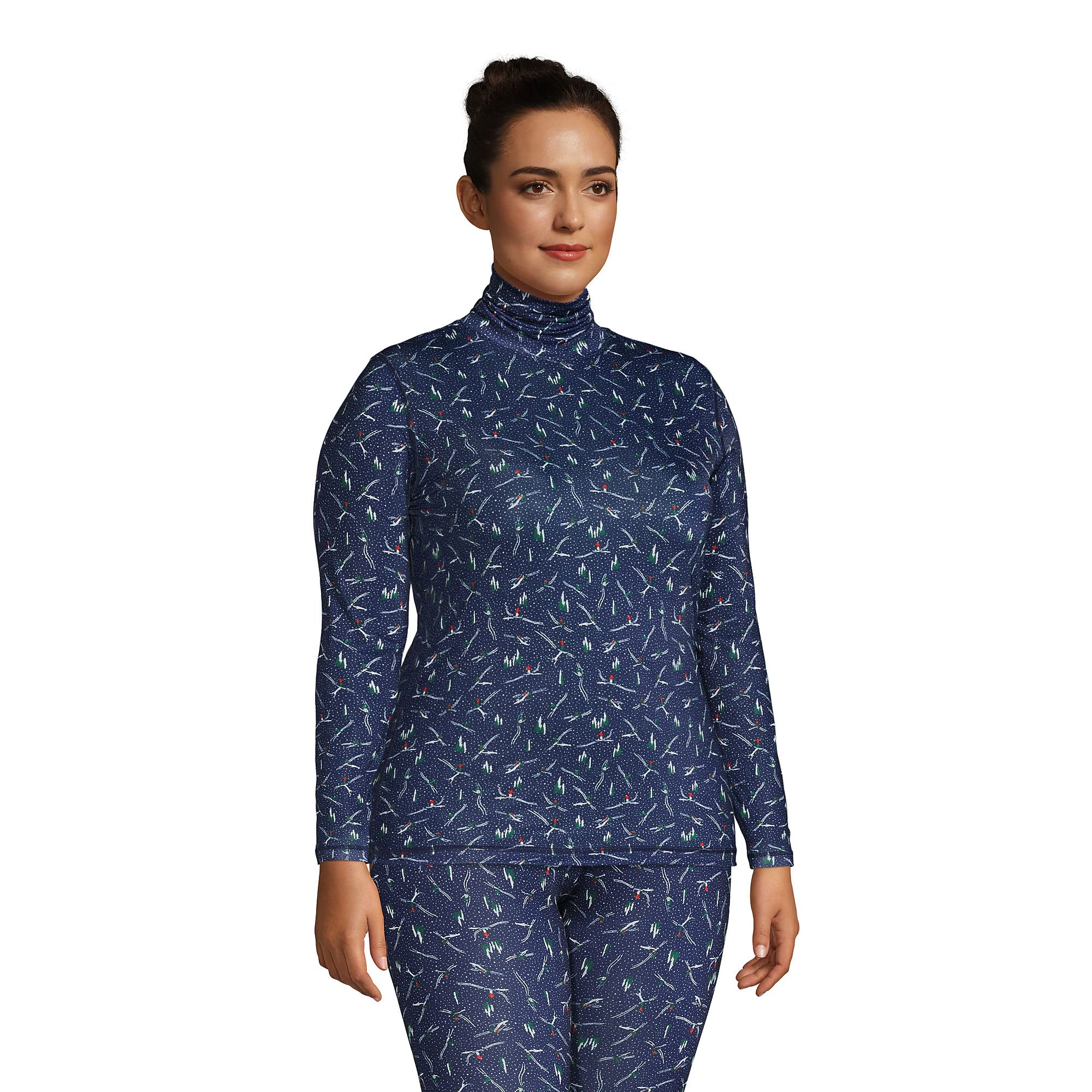 Lands' End Womens Thermaskin Heat Turtleneck Deep Sea Navy Snow Skiers Plus 3X