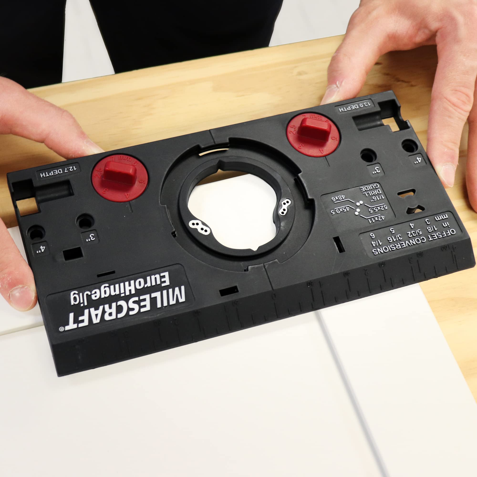 Milescraft 1342 Euro Hinge Jig β Concealed Hinge Jig, Drilling Guide, Drill Jig for Framed and Frameless Cabinets. Metal Drill Guide Produces Perfect Hinge Holes. 35 mm Forstner Bit Included