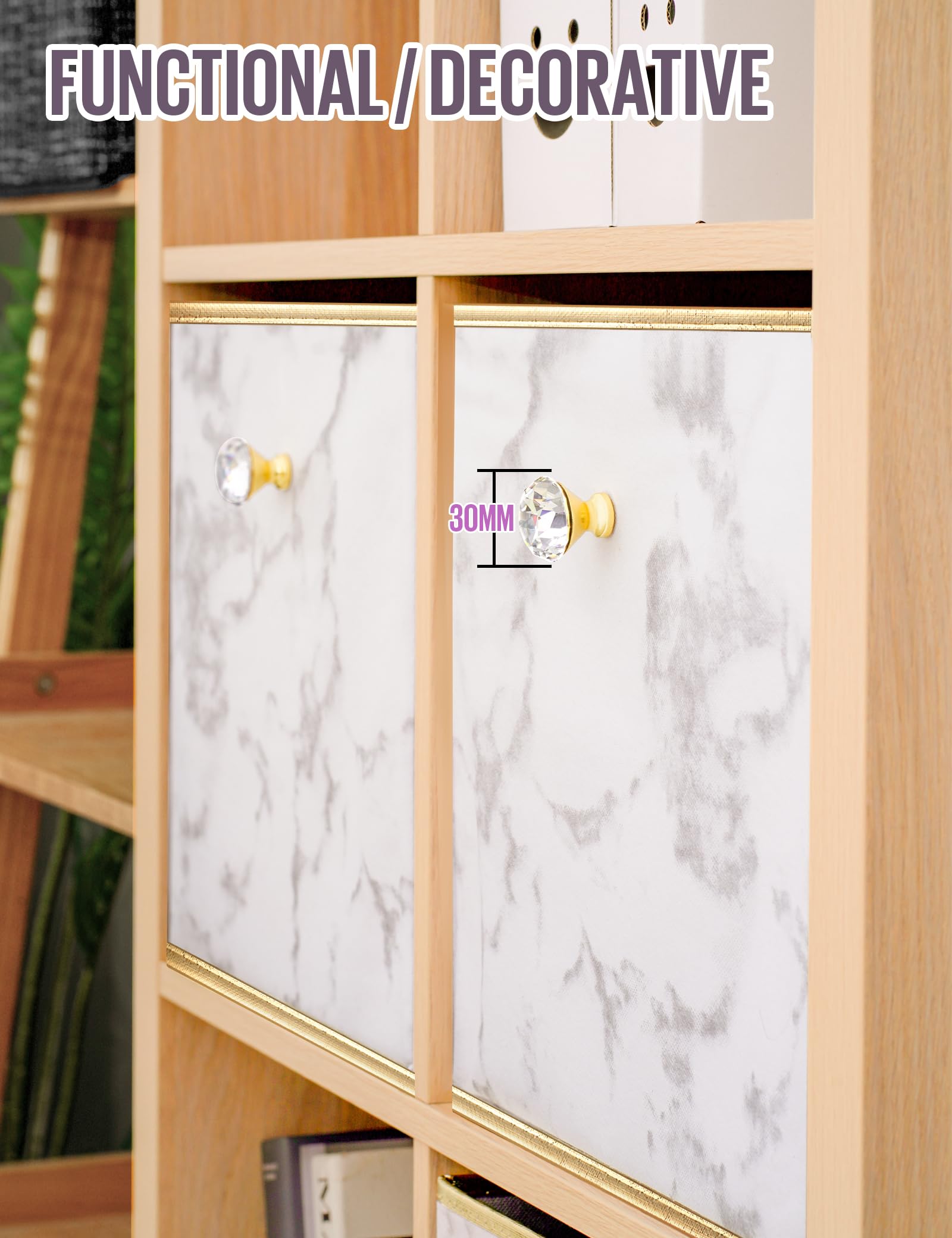 MYTHAUS Storage Cubes Fabric Bins - Foldable Cube Storage Bin,Closet Organizer with Decorative Knob,Dual Handles Storage Basket,13 Inch for Nursery/Home Office/Closet 4 Pack(White Marble)