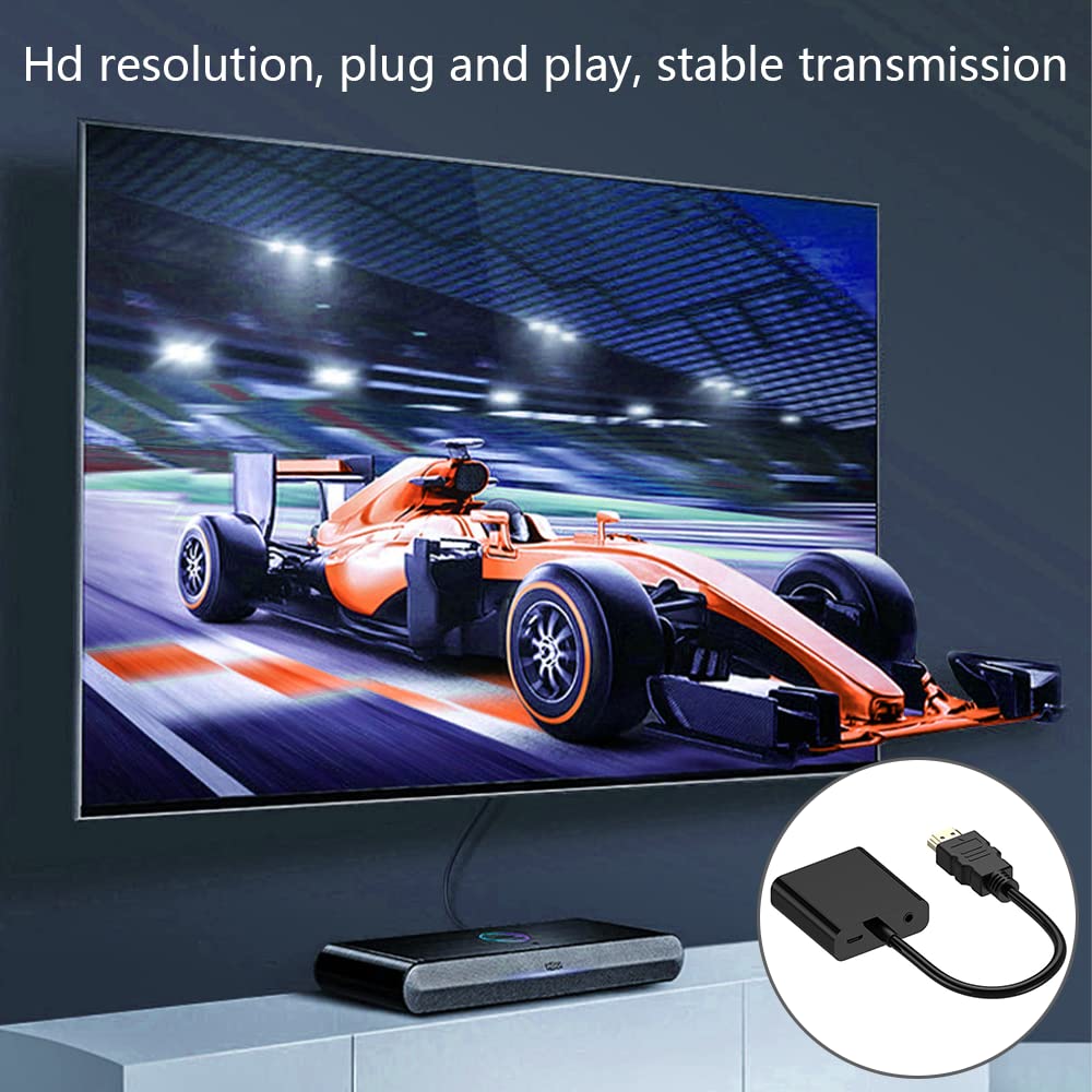 LSJNHMJY Black Hdmi Splitter for Dualmonitors Extended Display HD Adapter with Audio Power Cable 1080P Computer Hdmi to VGA HD Converter for Computer