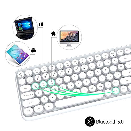 NACODEX 308I Wireless Bluetooth Keyboard, Compact 84 Keys Retro Round Keycaps Mini Keyboard, Portable Computer Keyboard with Quiet Chocolate Keys for Windows/iOS/Android (White)