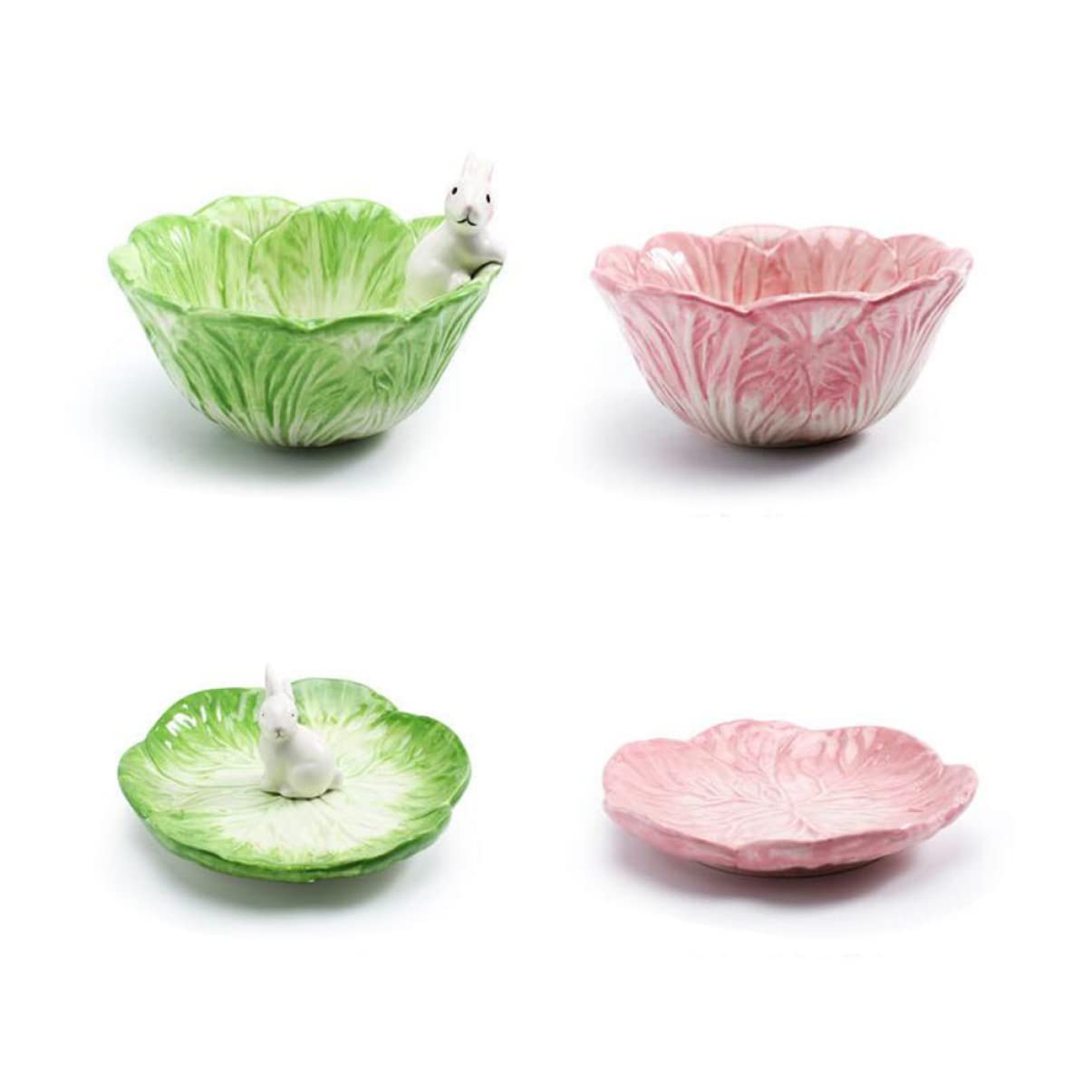 Housoutil Cabbage for Shaped Easter Porcelain Multipurpose Dessert Snack Mixing Design Snacks Tray Serving Bowl Party Display Chinese Salad Kids Green Dinner Plate Seasoning Round Fruit