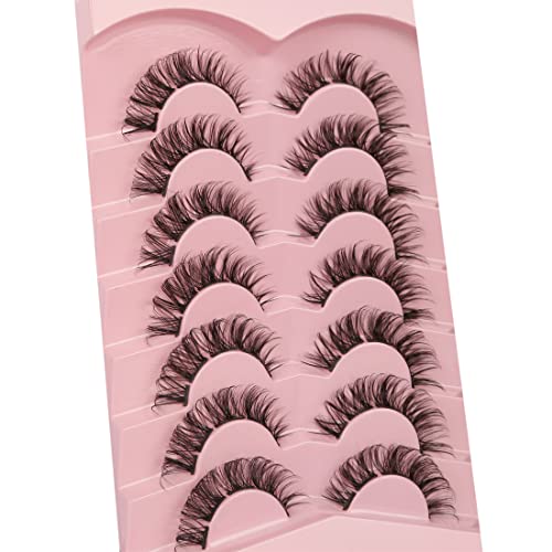 Pooplunch False Eyelashes Cat Eye Look DIY Cluster Lash Natural Flares Extension-Look Wispy Short Faux Mink Lashes Fake Eyelash Strips 7 Pairs Multipack