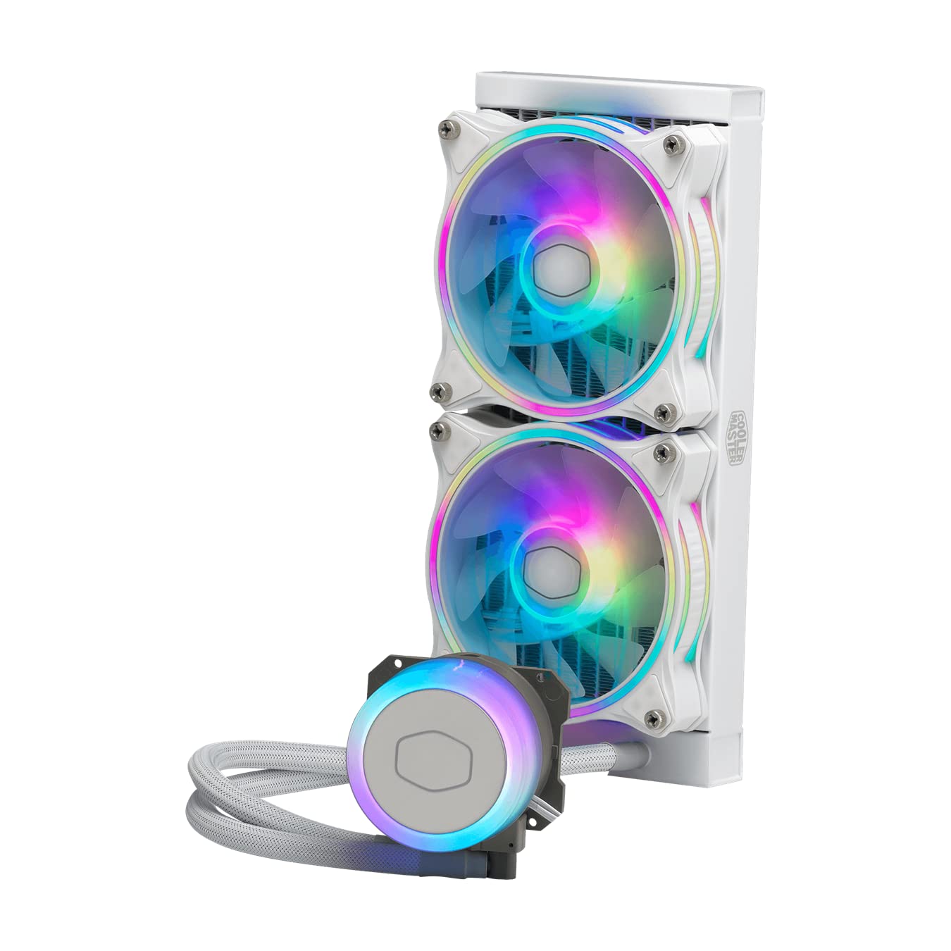 MasterLiquid ML240 Illusion White Edition CPU Liquid Cooler, AIO Water Cooling System, 2 x 120mm ARGB Halo Fans, 240mm Radiator Compatible with AMD Ryzen/Intel LGA1700*/1200/115X, White