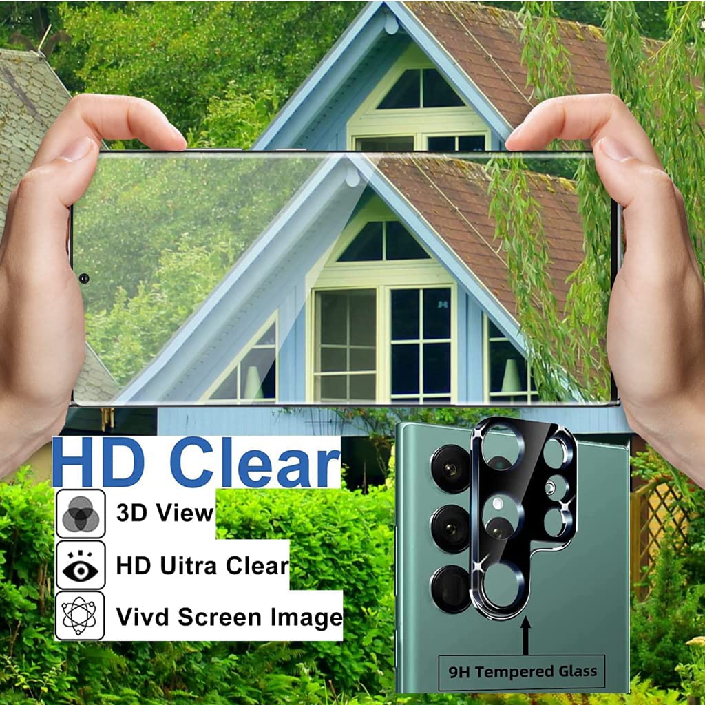 Micger Galaxy S23 Ultra Screen Protector 【2+2 Pack】2 Pack Tempered Glass Camera Lens Protector, Compatible Fingerprint, Easy Installation, 3D Glass Full Coverage 9H Hardness Tempered Glass Screen Protector for Samsung Galaxy S23 Ultra 5G