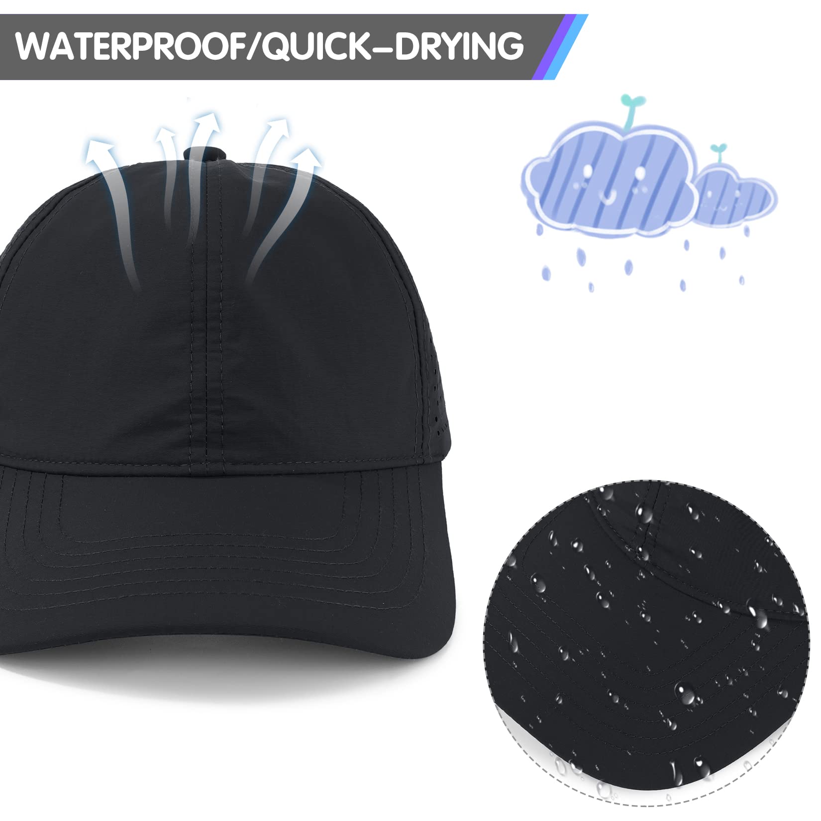 Komorebi Womens Baseball Cap High Ponytail Hat Quick Drying Mesh Trucker Hat Unisex Adjustable Running Hats Black Dad Hat Black Medium