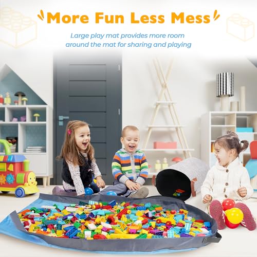 SAM AND MABEL Storage Organizer and Play Mat - 15" x 15" x 16" Organizer Storage Bin for Playroom, XXL Storage Bag/Basket (Grey)