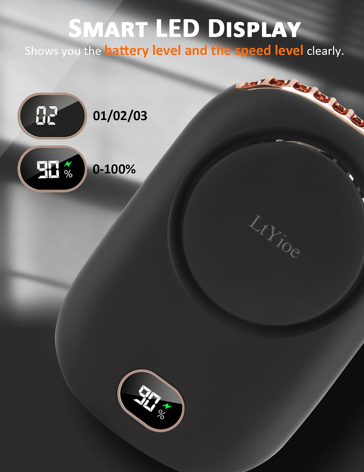 LtYioe Mini Fan Mini Handheld Fan Portable Fans USB Rechargeable, Personal Desk Fan Multifunctional with Strong Airflow, LED Smart Display and 3 Speed Adjustable for Outdoor Beach Home(Dark Black)