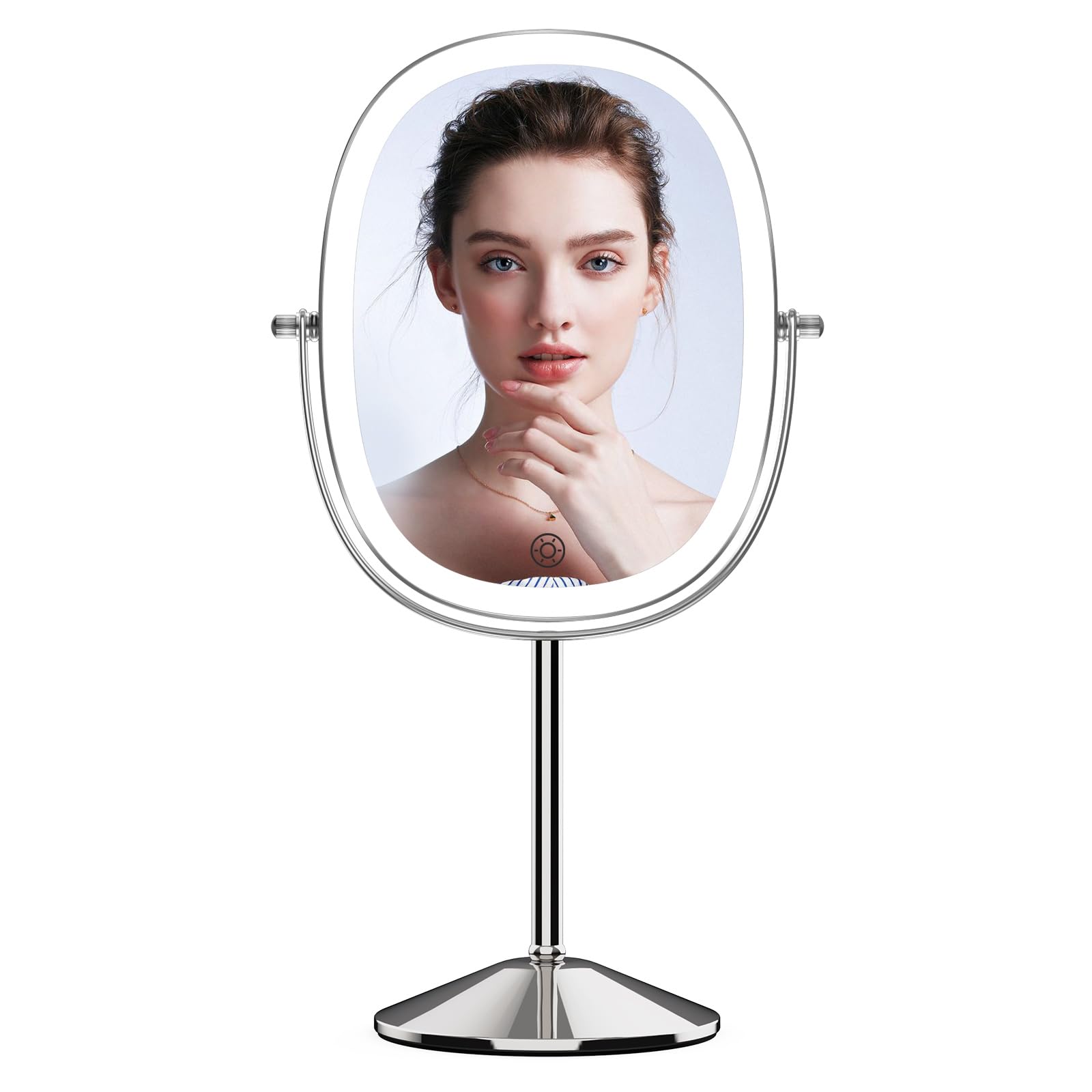 LOVESPEJO 9''Lighted Makeup Mirror with Magnification, 1X/7X Magnifying Mirror, Rechargeable Double Sided Oval LED Makeup Mirror, 3 Colors Dimmable Lighted Makeup Mirror，360° Rotation Cosmetic Mirror