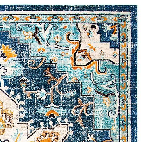 SAFAVIEH Madison Collection Area Rug - 5'3" x 7'6", Blue & Light Blue, Boho Chic Medallion Distressed Design, Non-Shedding & Easy Care, Ideal for High Traffic Areas in Living Room, Bedroom (MAD473M)