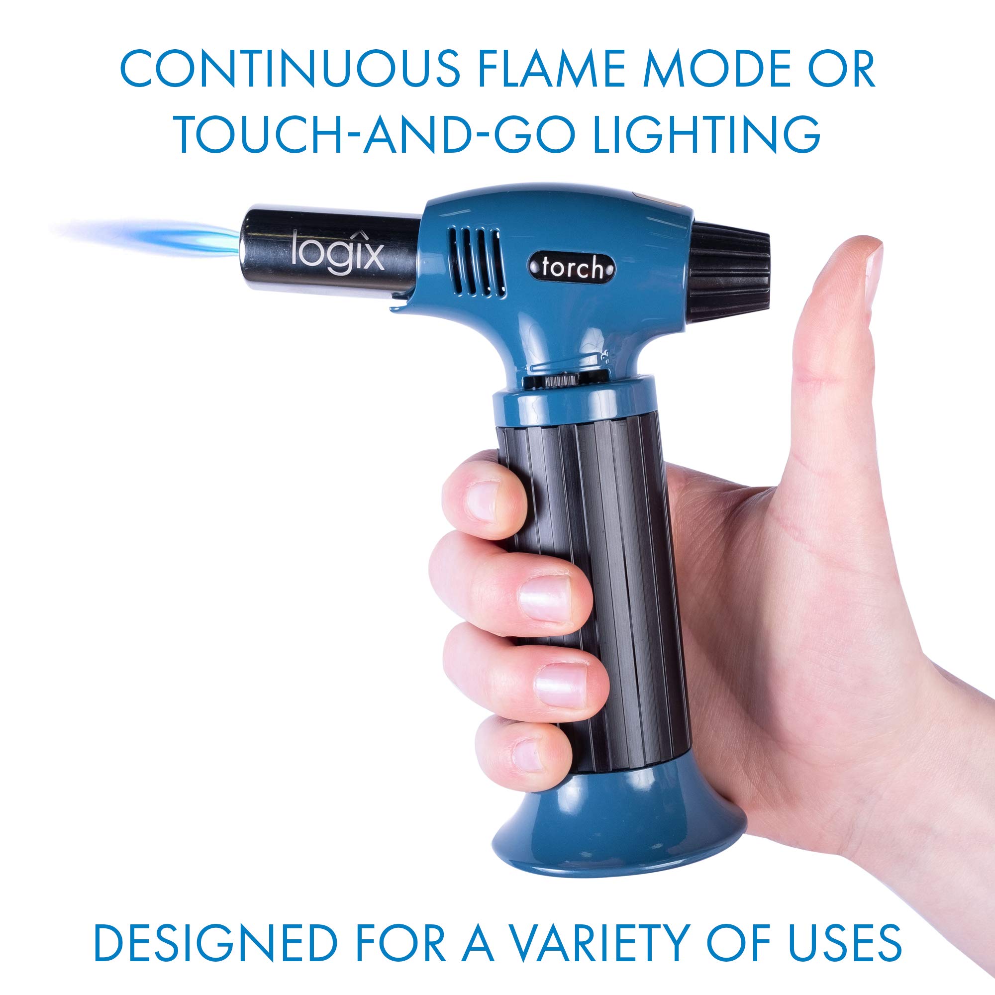 LOGIX 20910 Butane Torch, Cooking Torch, Torch for Creme Brulee, Refillable, 9.6 oz, Blue Steel