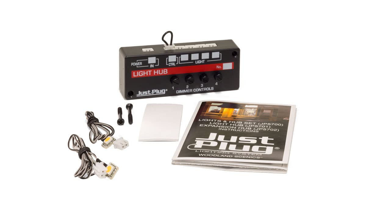 Woodland Scenics Just Plug: Lights & Hub Set w/Dimmer Controls: Warm White Stick-On LED Lights w/24 Cable (2)