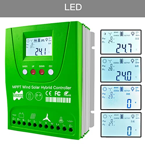 Mars Rock 2000W 12V 24V 48V 0~1000W Wind 0~1000W Solar MPPT Wind Solar Hybrid Controller Pioneer Version Charge Lithium & Lead Acid Gel Battery (24/48V Auto)