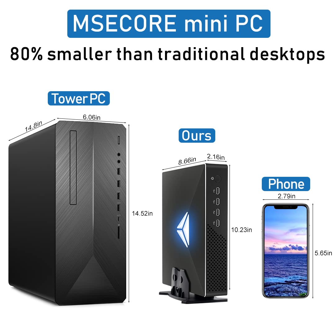 msecore Mini Desktop PC, Micro Computer with i9-9900KF, 64G DDR4| 1T M2 NVME SSD, 4GB GTX1650, 4K, HDMI 2.0, DP 1.4, Four Display, Wi-Fi 6, Bluetooth 5.1, Windows 11 Pro