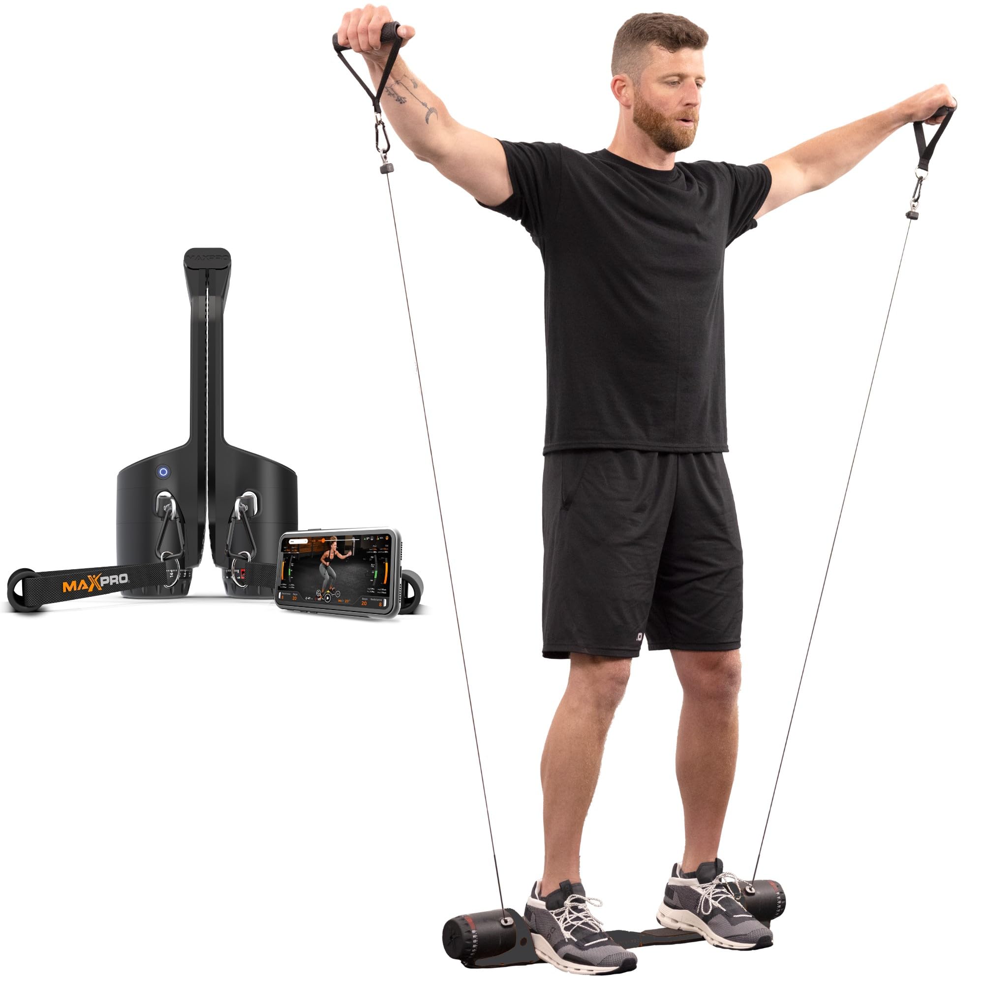MAXPRO Fitness: Cable Home Gym + MAXPACK Backpack | As Seen on Shark Tank | Versatile, Portable, Bluetooth Connected (Strength, HIIT, Cardio, Plyometric, Powerful 5-300lbs Resistance), Sport Orange