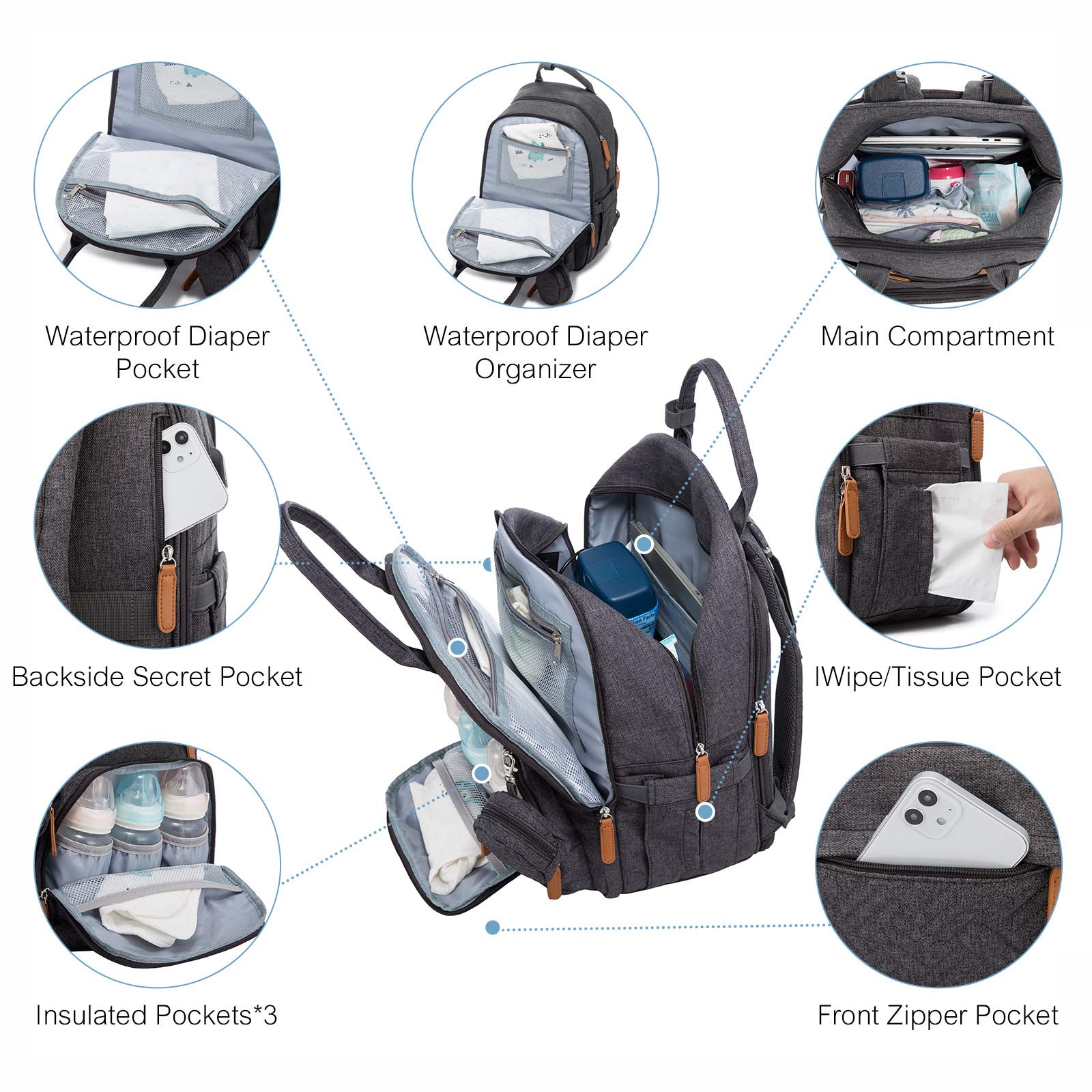 LOVEVOOK Diaper Bag Backpack Baby Diaper Bags for Girl Multifunction Small Travel Backpack Purse with Stroller Straps, and Insulated Pockets