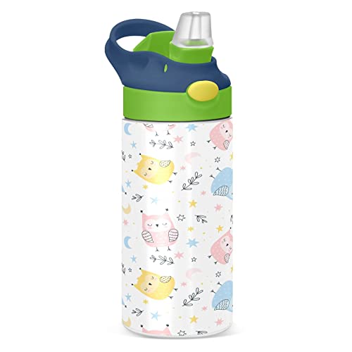 Kigai Cute Owls Kids Water Bottle, BPA-Free Vacuum Insulated Stainless Steel Water Bottle with Straw Lid Double Walled Leakproof Flask for Girls Boys Toddlers, 12Oz