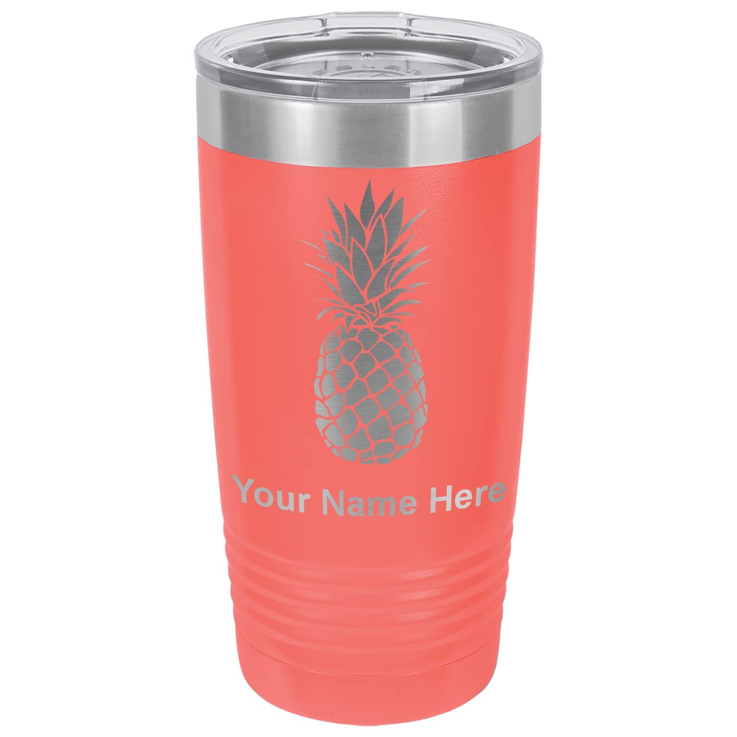 LaserGram 20oz Vacuum Insulated Tumbler Mug, Pineapple, Personalized Engraving Included (Coral)