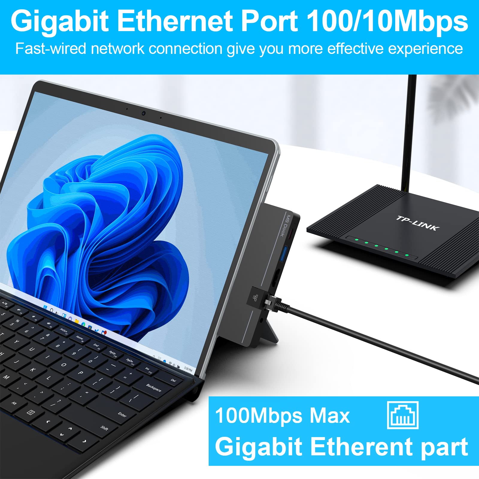 MS Surface Pro 8 USB C Hub, 10-in-1 Surface Pro 8 Hub Docking Station with 4K HDMI, USB-C Thunderbolt 4 (DP+PD Charging+Data),USB C(Data),100M LAN, Audio,USB 3.0, TF/SD Card for Surface Pro 9/Pro 8/X
