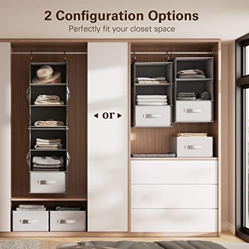 Pipishell 6-Shelf Hanging Closet Organizer, Closet Hanging Shelves with 2 Separable 3-Tier Shelves, Closet Storage Organizer with 3 Removable Drawers for Bedroom, Dorm Room, Camper and Nursery