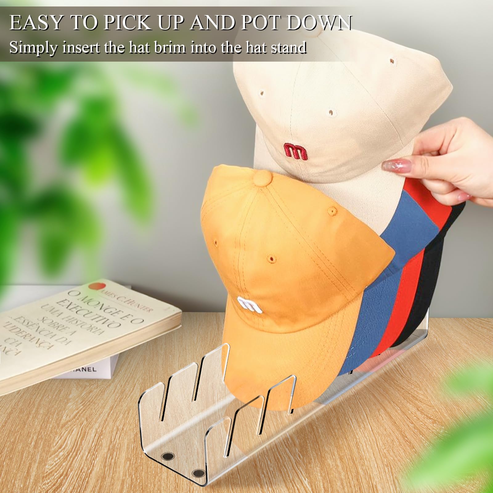 Ponpon 2Pcs Hat Stand for Baseball Caps, Acrylic Hat Display and Organizer, Hat Holder Hat Storage Rack, Baseball Caps for Closet, Bedroom, Dresser, Office
