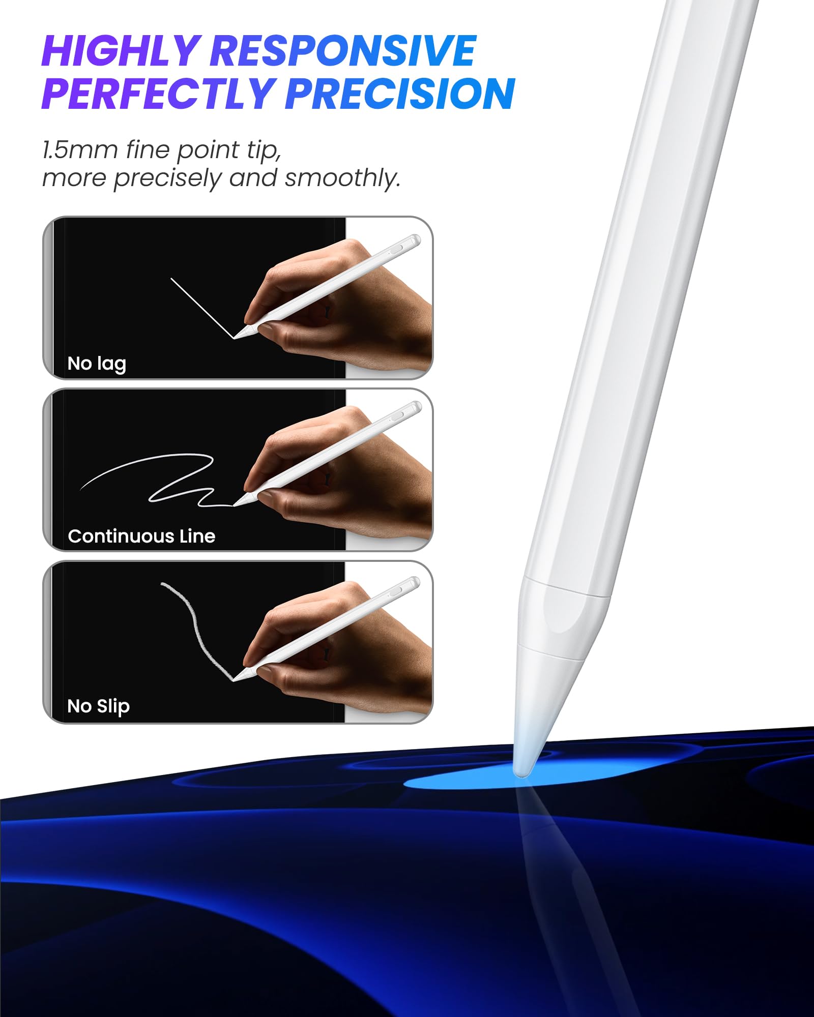 Otlonpe Stylus Pen for iPad,Palm Rejection & Tilt iPad Pencil Replacement for Apple Pencil,Rechargeable/Smart Touch iPad Pen for 2018-2023 iPad 6-10th,Pro 11''/12.9'' 3-6th,Air 3-5th,Mini 5/6th