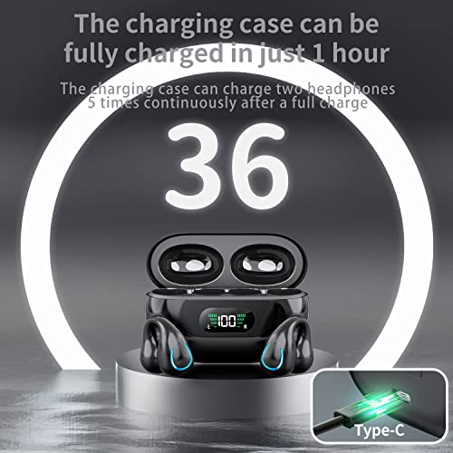 Open Ear Bone Conduction Headphones True Air Conduction Bluetooth 5.3 Wireless Bluetooth with Digital Display Charging,IPX7 Waterproof Earphones Sport, Clip-on Earphones, for Running, Walking, Workout