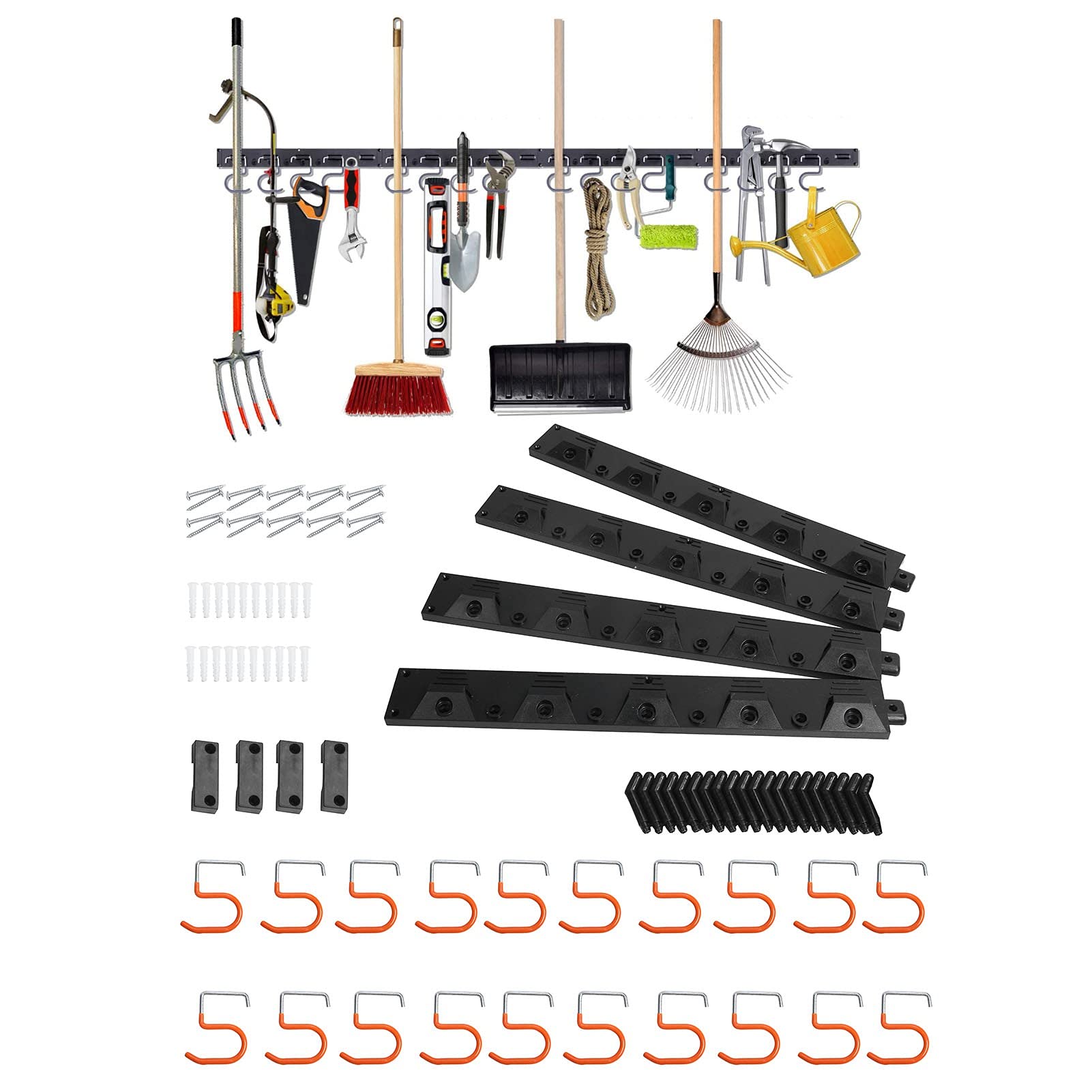 Milltrip Garage Organizer, 64in Garage Storage System Wall‑Mounted Garage Organizer Garden Tool Organizer Hanger for Home