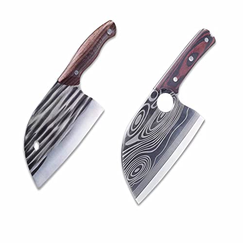 Meat Cleaver for Meat Cutting and Serbian Chef Knife Heavy Duty