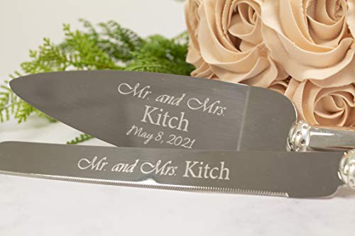 Lenox Devotion Personalized Wedding Cake Knife and Server Set, Custom Engraved Wedding Cake Cutting Set, Engagement Gifts and Accessories for Bride and Groom
