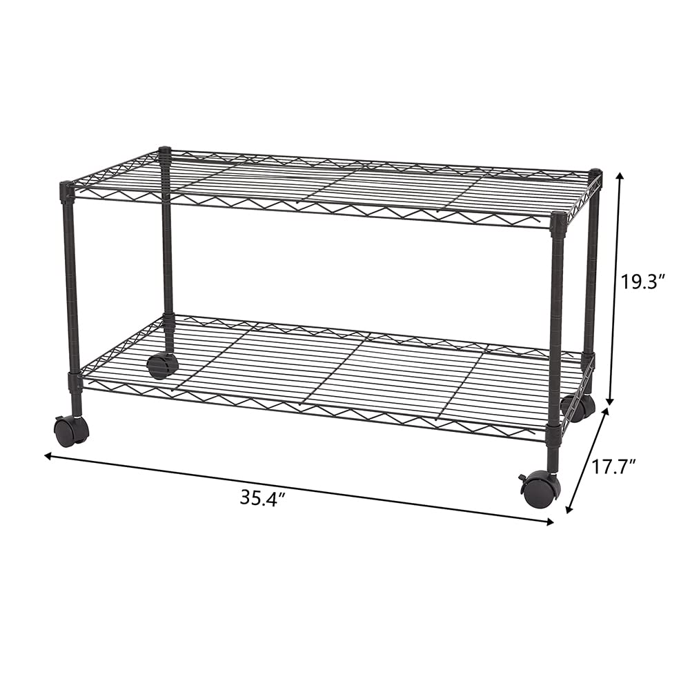 QXDRAGON Medium Adjustable, Heavy Duty Storage Shelving Unit on Wheel Casters, Metal Organizer Wire Rack, Black (2-Shelf, 35.43" L x 17.72" W x 19.29" H)