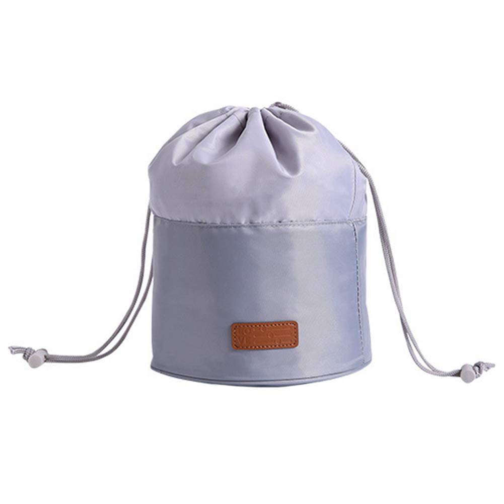 HOYOFO Drawstring Makeup Bags Travel Barrel Cosmetics Bag Brush Organizer Waterproof Toiletry Kit Storage Pouch, Grey