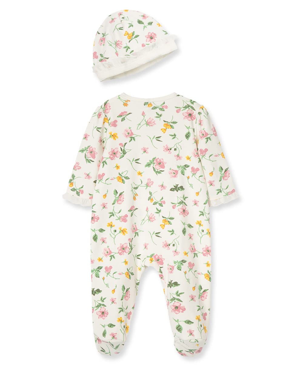 Little Me Baby Clothes & Outfits - Girls One Piece Hat & Footed Sleeper Pajamas - 3 Months, Ivory Spring Floral