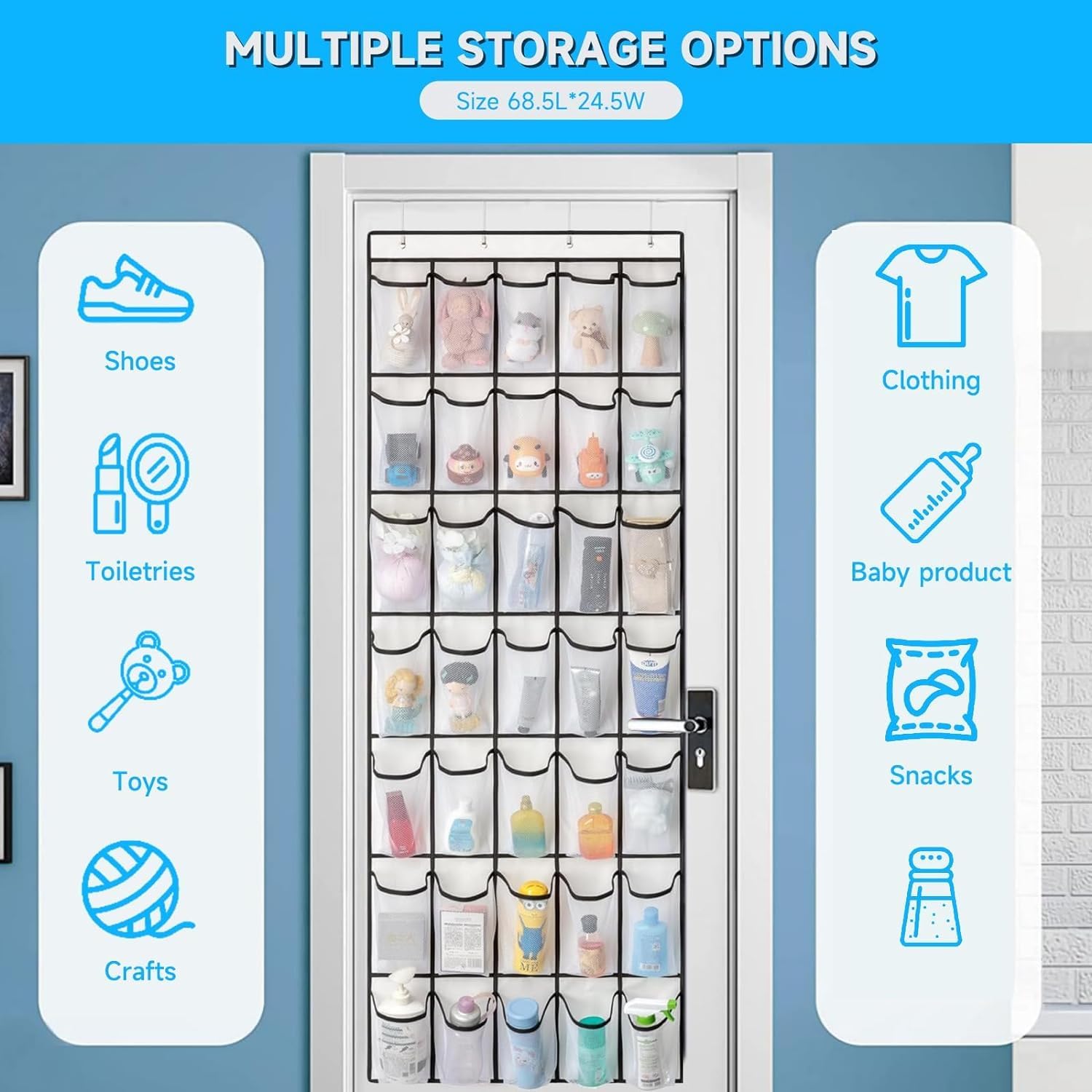 Ojadd Over The Door Shoe Organizer With 35 Large Clear Mesh Pockets, Sturdy Door Organizer Hanging For Closet, Door, Wall, Suitable Shoe Organization And Clothes Storage