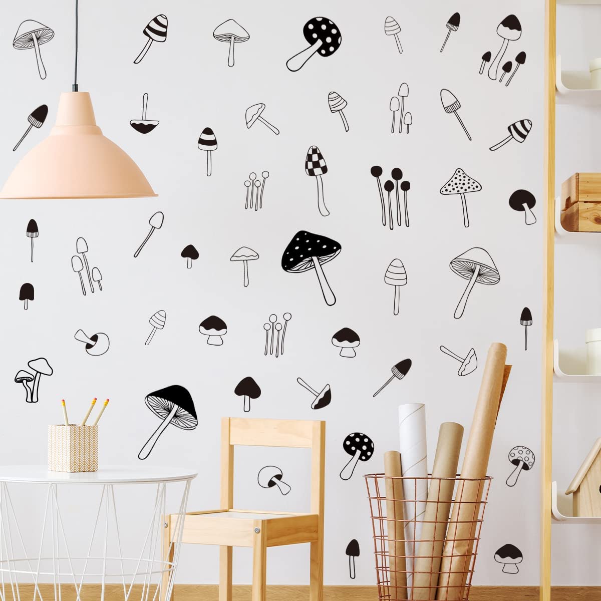 Mushroom Wall Decals Cute Mushroom Wall Stickers Black Modern Wall Decals Removable Peel and Stick Wall Sticker Nursery Wall Decals Bedroom Kids Room Decor