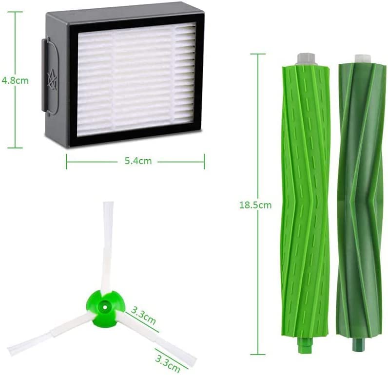 Replacement Parts and Accessories are Compatible with iRobot Roomba i3+i4 i6+i7 i7+i8 i8+/Plus E5 E6 E7 I, E&J Series 1 Set of Multi Ssurface Rubber Brushes 3 High-Efficiency Filters 4 Side BrushesâŚ